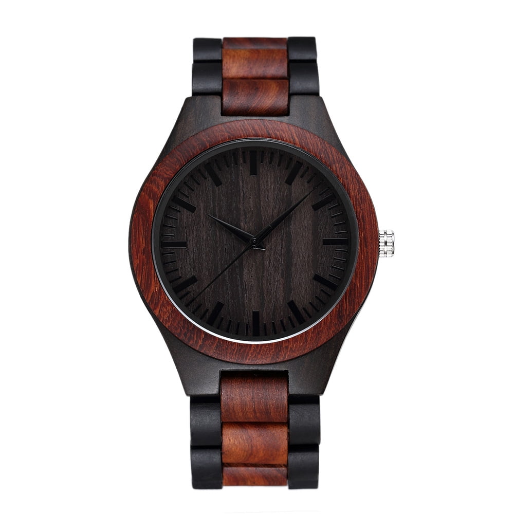 Vintage Mens Wood Watch Black Sandal Solid Wooden Watch For Men Relogio ...