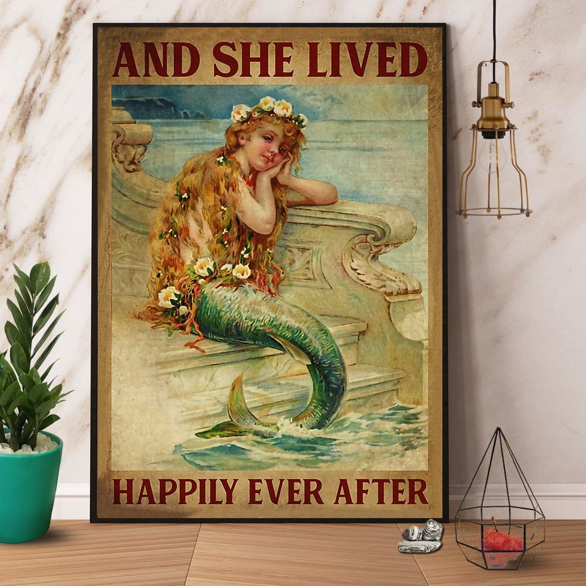 Vintage Mermaid And She Lived Happily Ever After Paper Poster No Frame ...