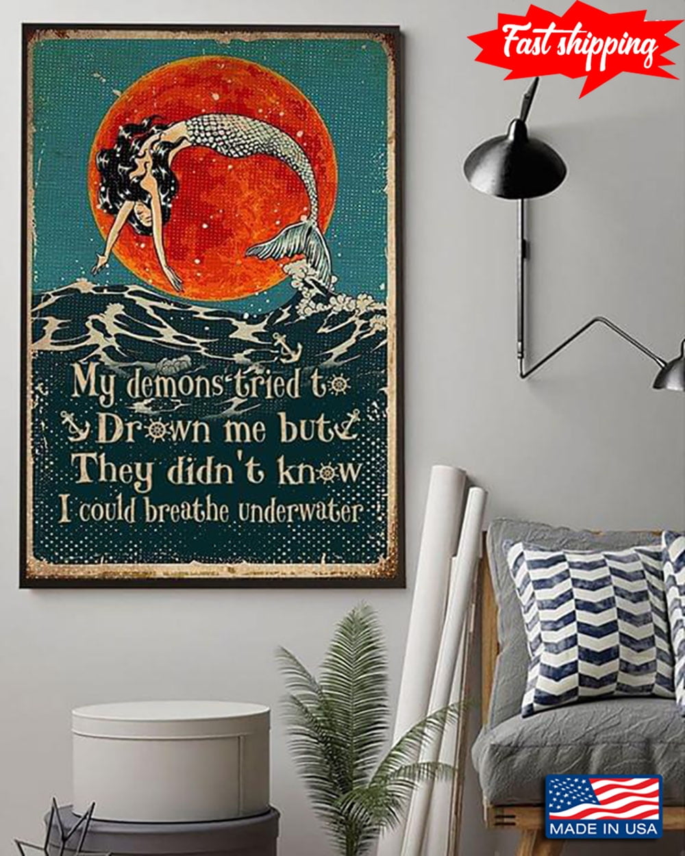 Vintage Mermaid & Bloody Moon My Demons Tried To Drown Me But They Didn ...