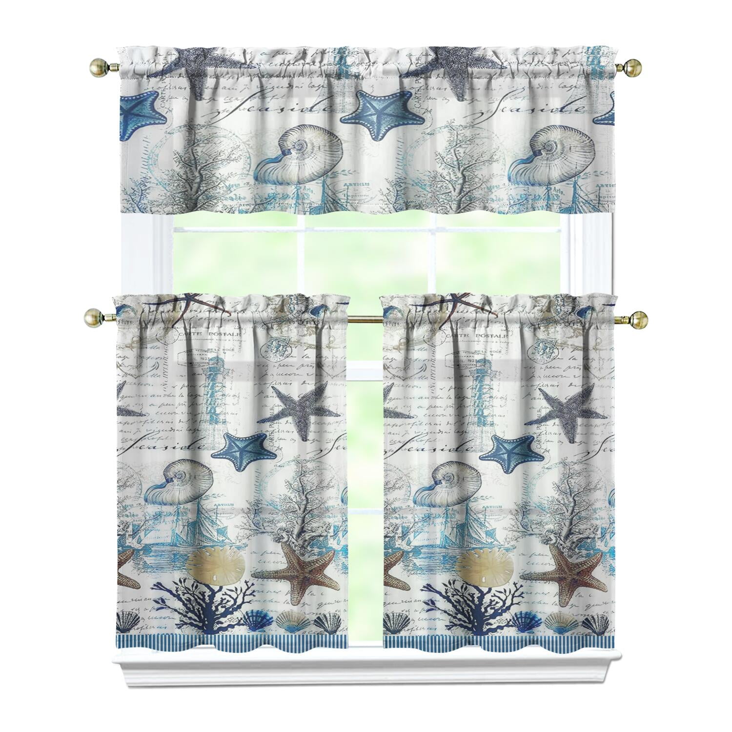 Vintage Mermaid Curtains Set Starfish Beach Tropical Coral Ocean Summer ...