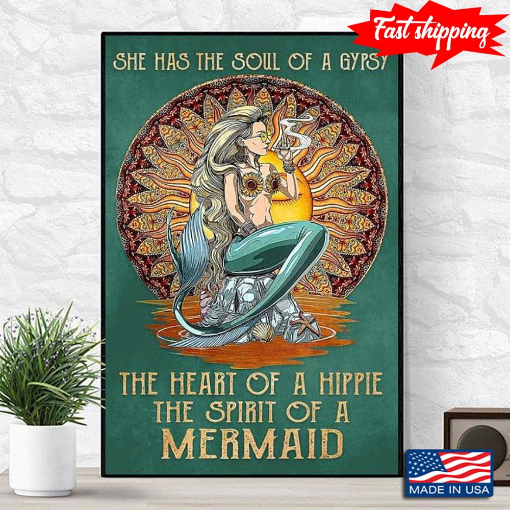 Vintage Mermaid With Glasses Sitting On Rock Smoking She Has The Soul ...