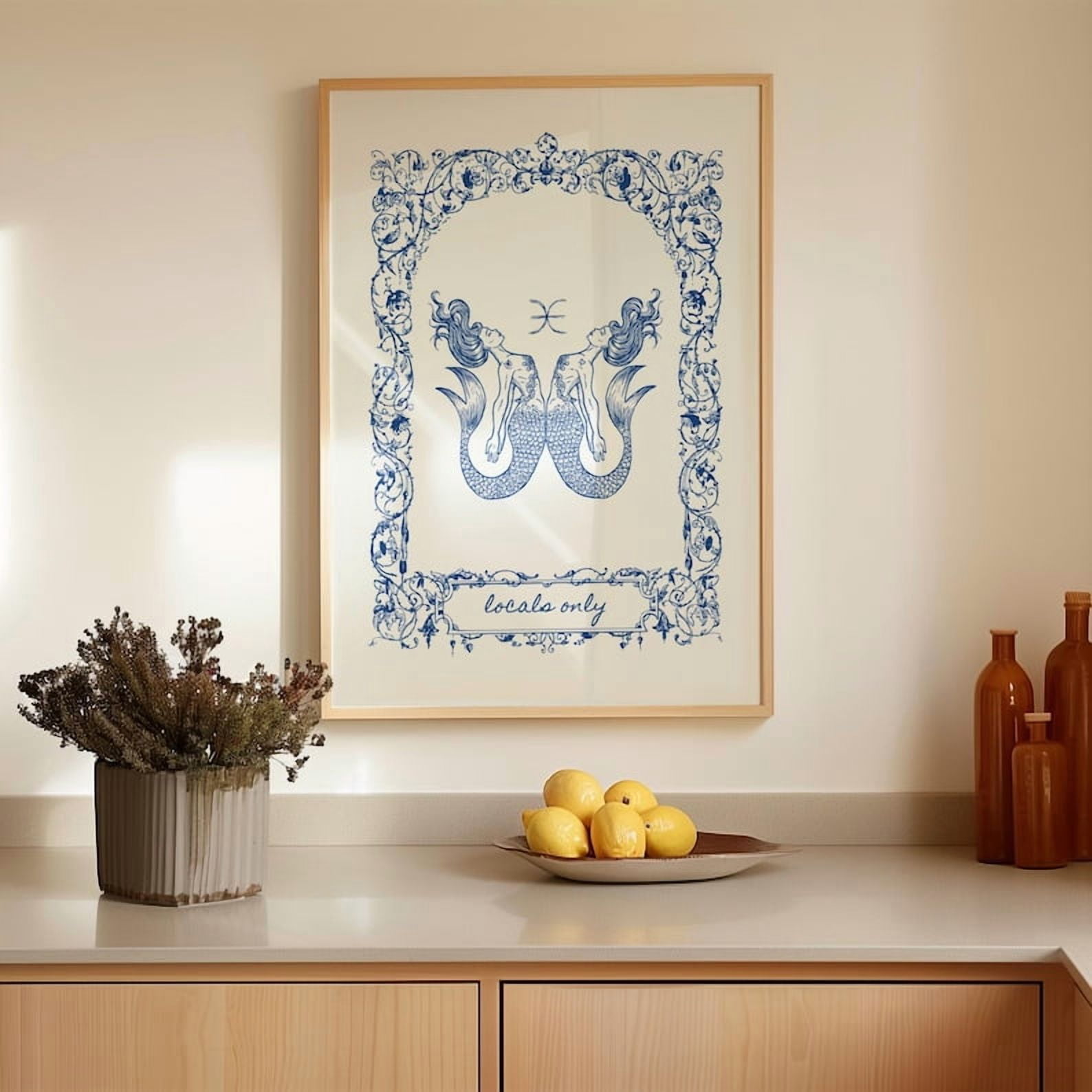 Vintage Mermaids Locals Only Print - Retro Beach House Wall Art 8x12 ...