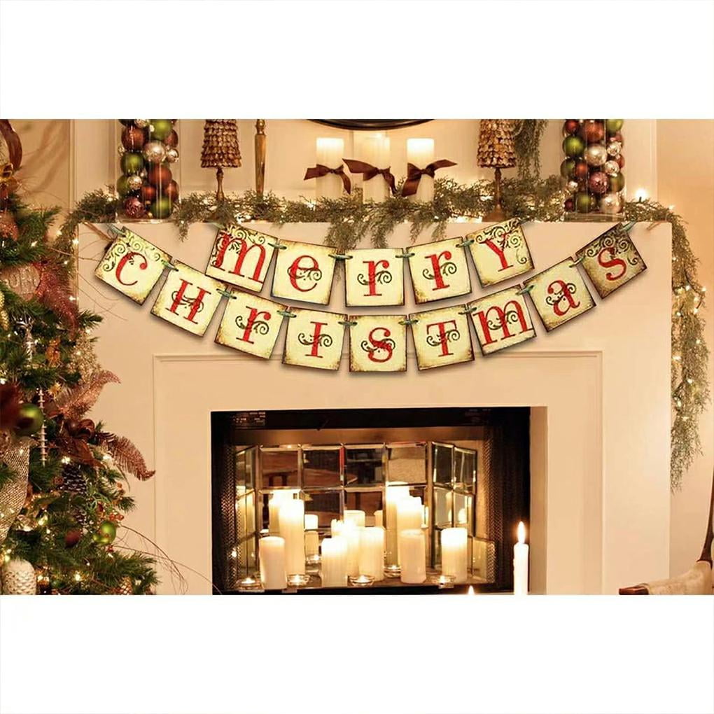 Vintage Merry Christmas Banner for Fireplace Mantel Traditional ...