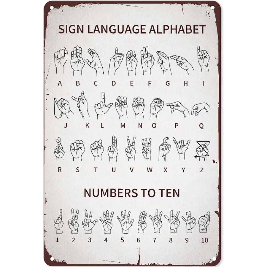 Vintage Metal Aluminum Sign Language Alphabet Wall Art Posters Prints ...