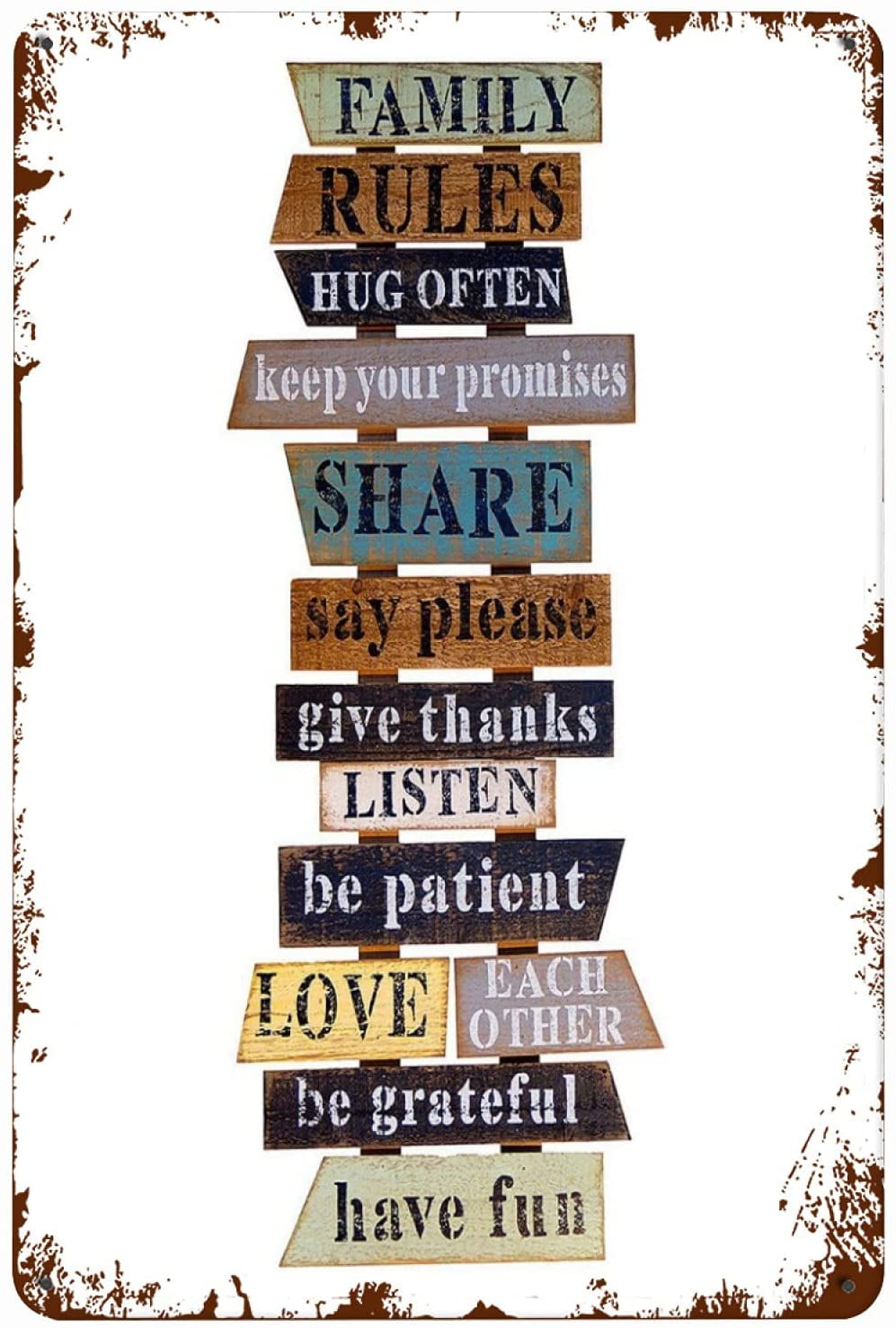 Vintage Metal Aluminum Signs Simple Family Rules Retro Wall Decor for ...