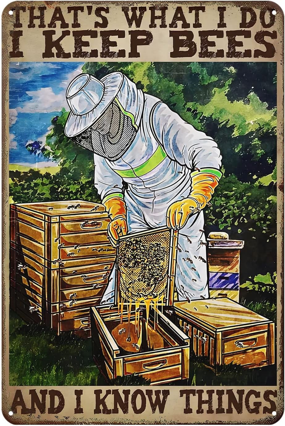 Vintage Metal Bathroom Signs Metal Sign Bee Keeper Rustic Decor Garden ...