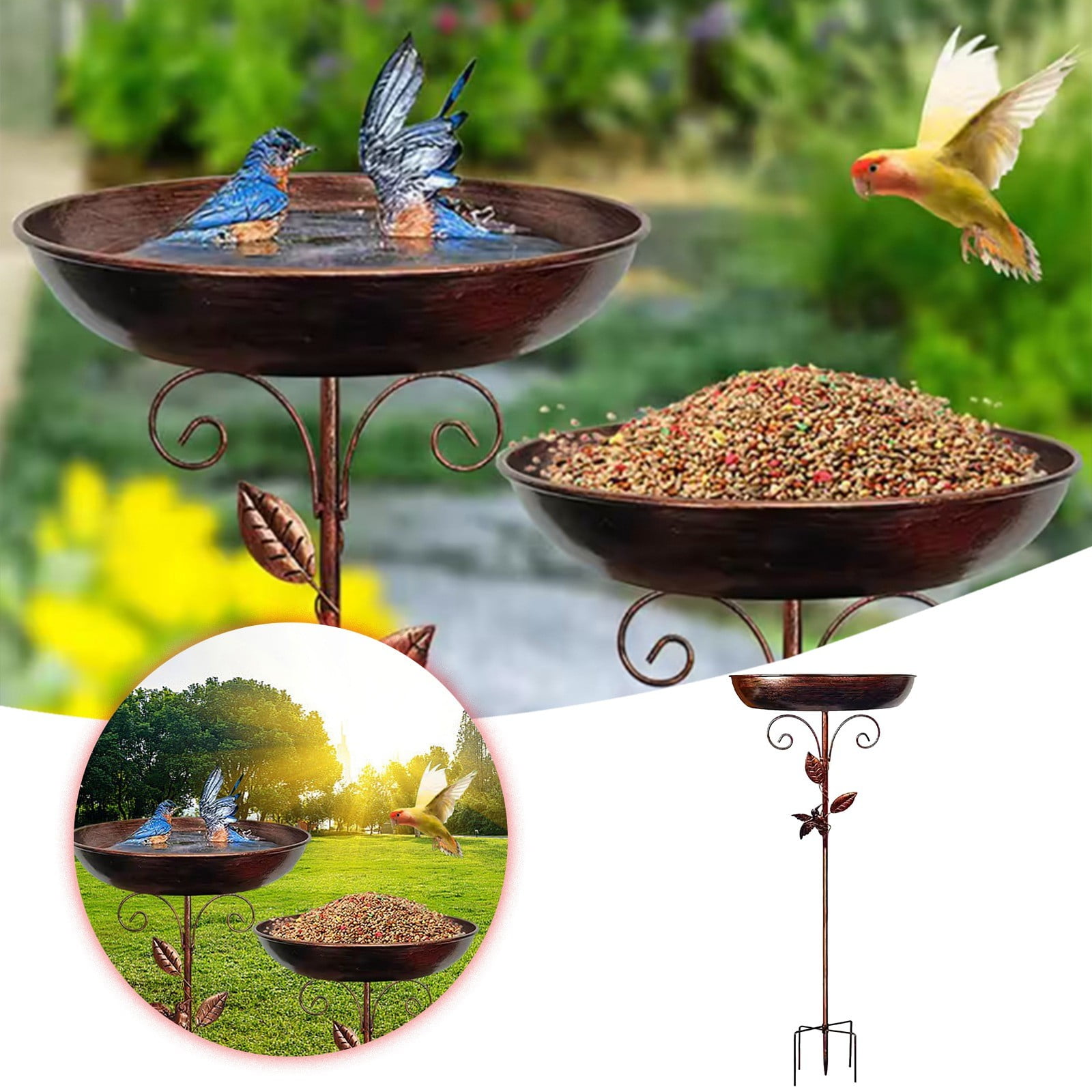 Vintage Metal Bird Bath Bowl - Large Outdoor Garden Birdbath with Frost ...
