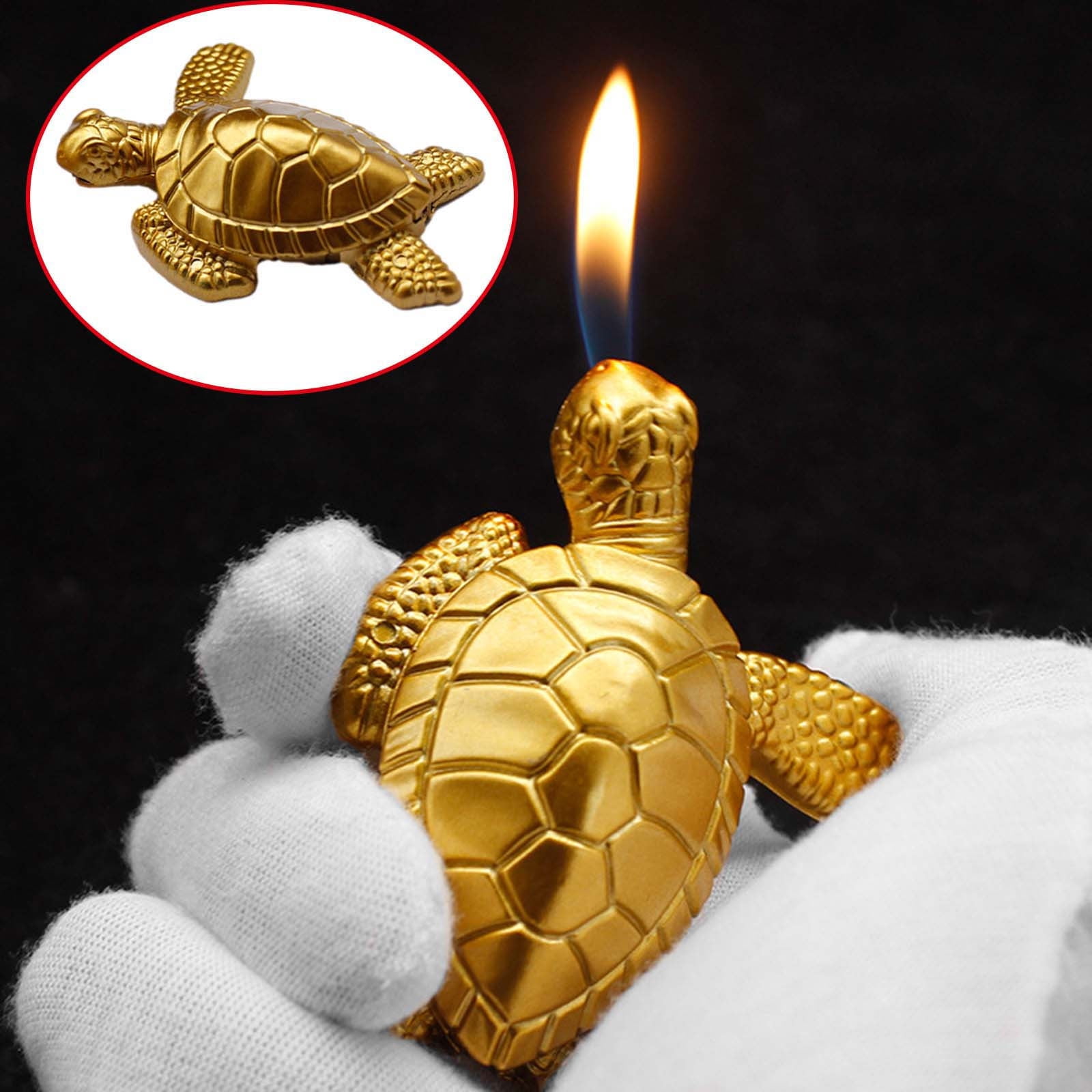 Vintage Metal Butane Gold Turtle Lighter, Creative Golden Turtle Torch ...