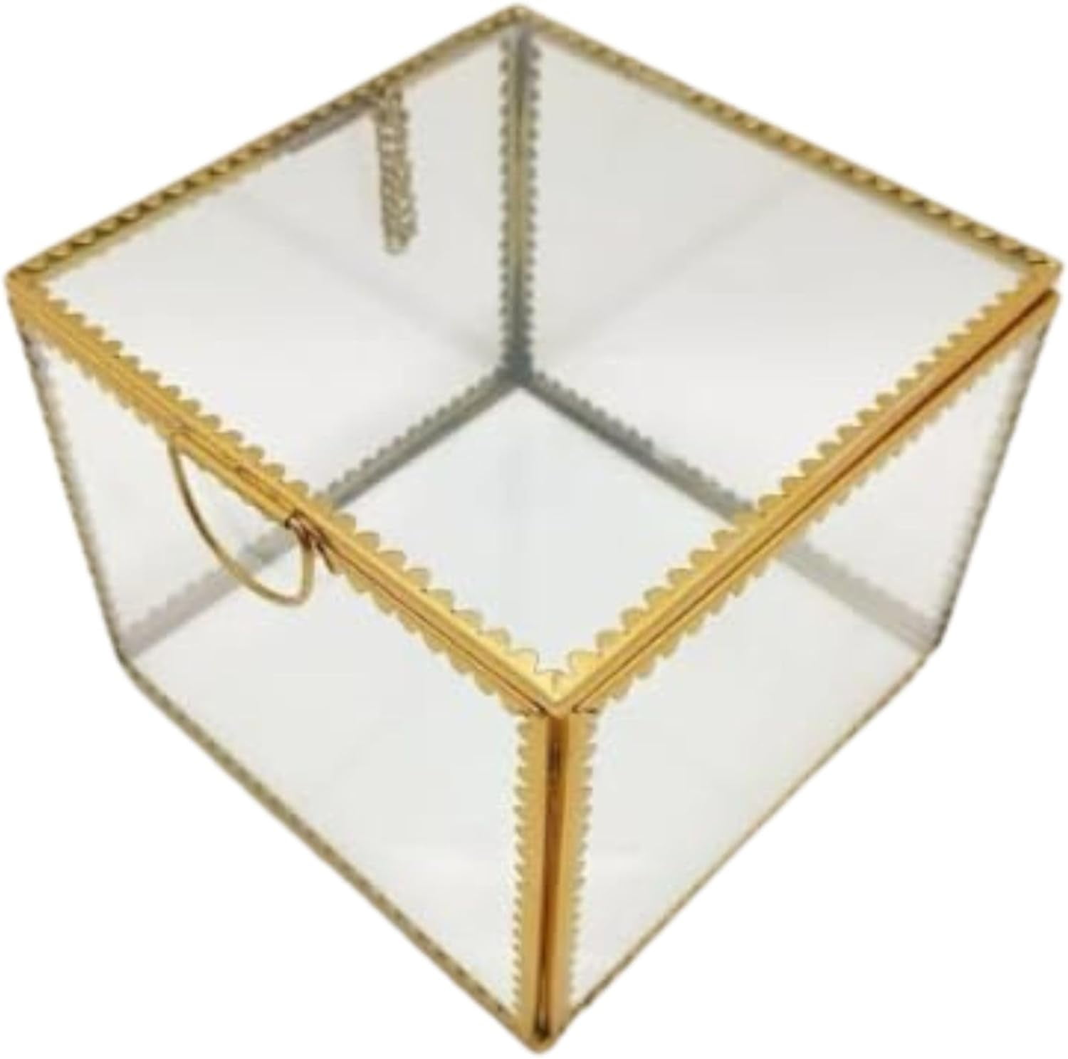 Vintage Metal & Clear Glass Square Box Decorative Jewelry Case with ...