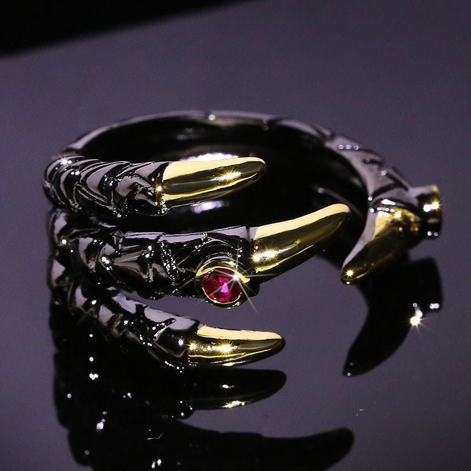 Vintage Metal Dragon Claw Ring for Men Personality Punk Two Tone Inlaid ...