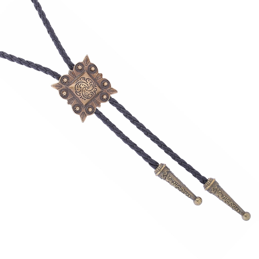 Vintage Metal Engraved Cowboy Hat Bolo Tie Western Faux Rope Necktie ...