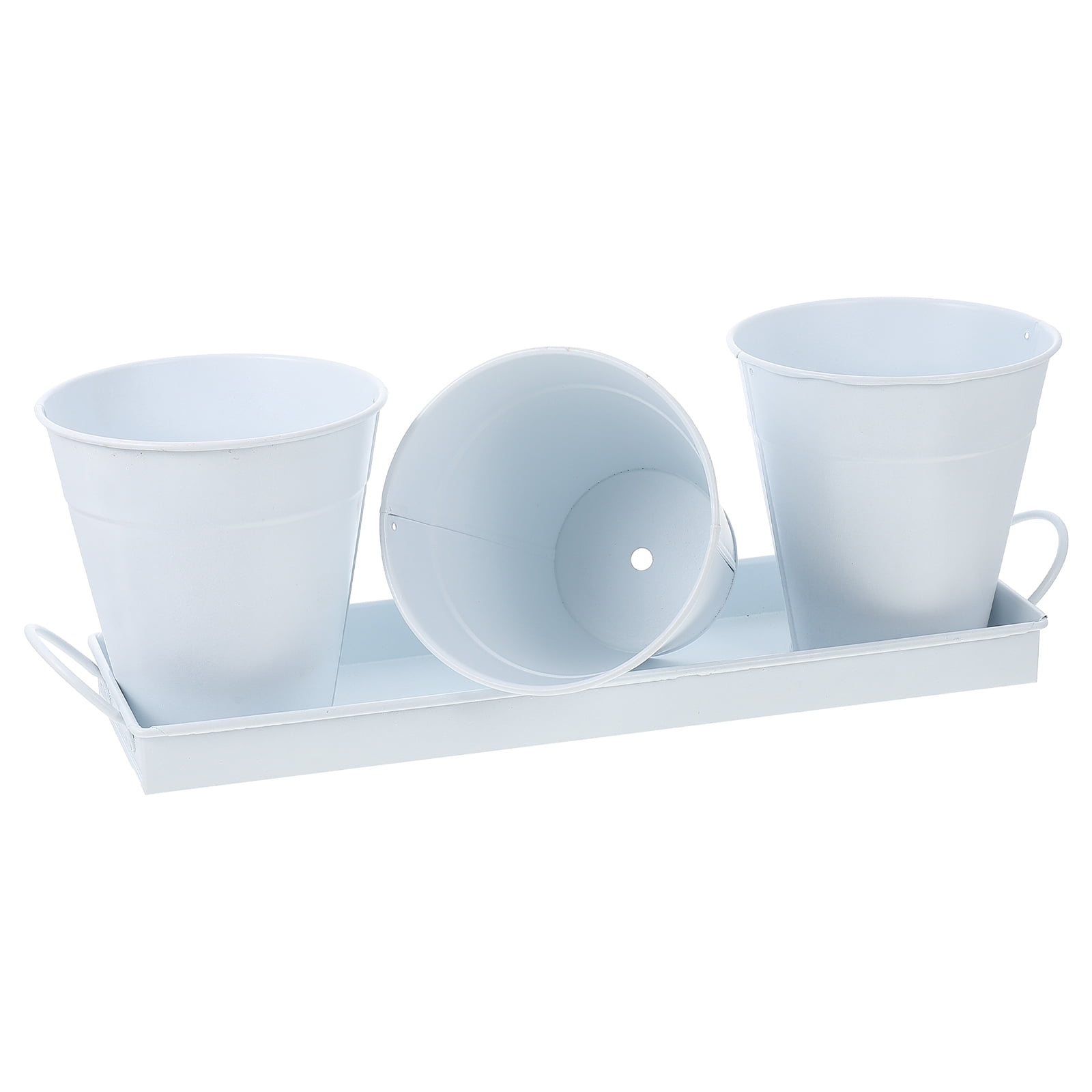 1 Set of Flower Pots Rustic Iron Containers with Tray for Succulents ...