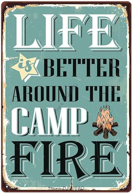 Vintage Metal Funny Camping Tin Sign-Camp Rules Take A Walk Visit With ...