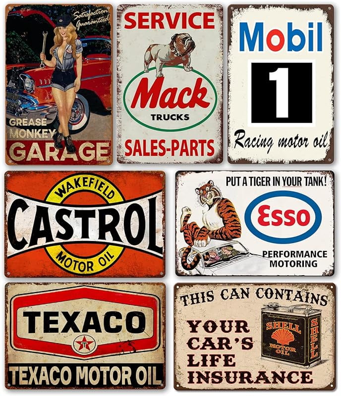 Vintage Metal Garage Signs for Men, Gas Station Tin Signs, Man Cave Decor Old Car Signs Shop ...