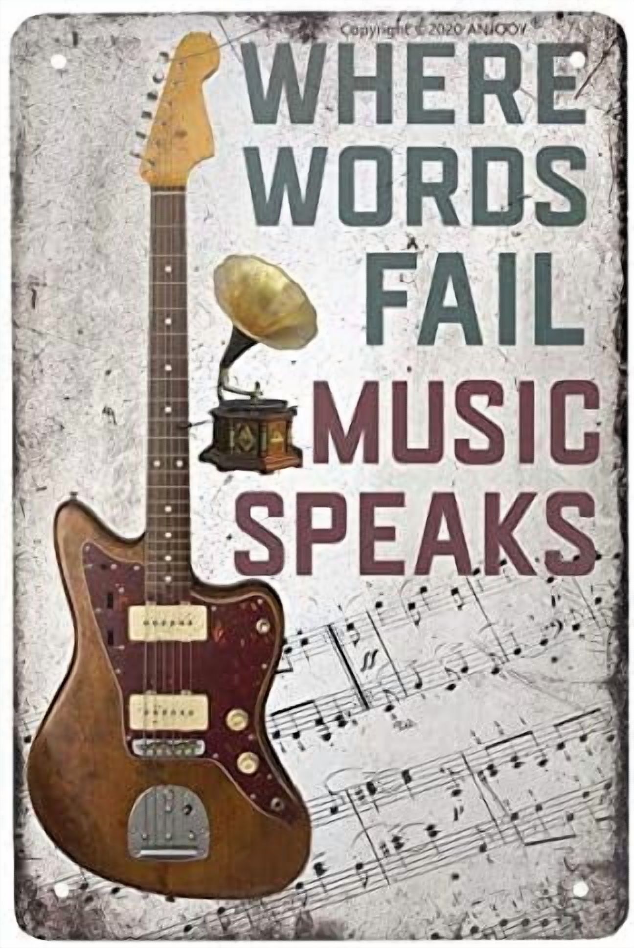 Vintage Metal Guitar Tin Sign - Where Words Fail Music Speaks -Musical ...