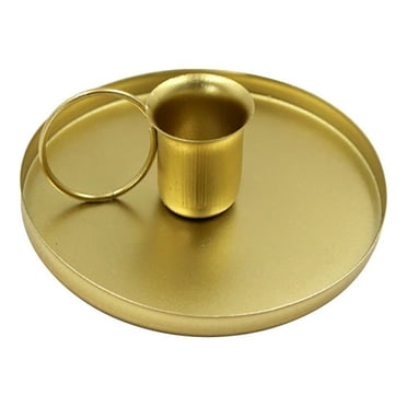 Candle Plate Tray Round Holder Dish Retro Tabletop Iron Pillar Golden ...