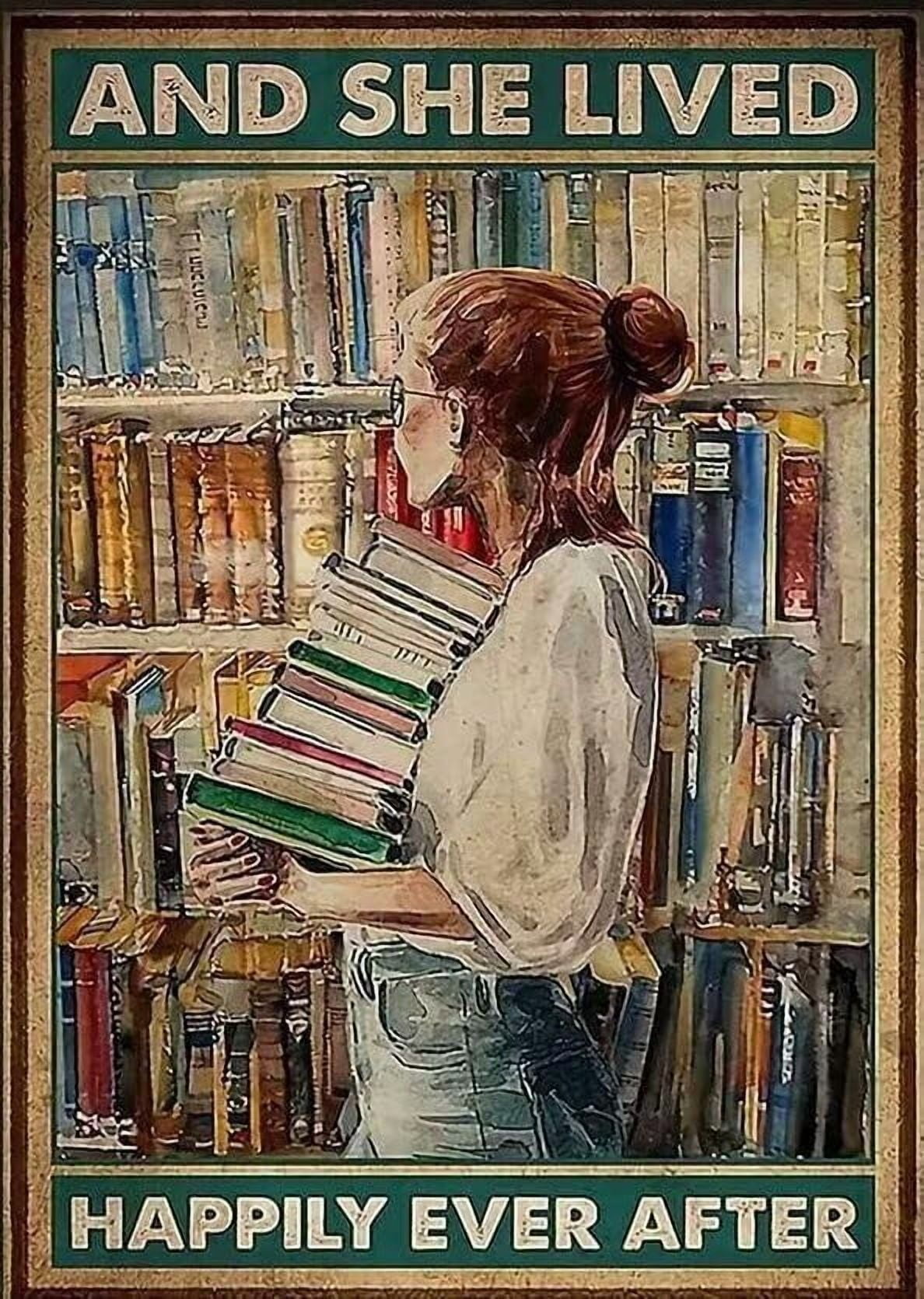 Vintage Metal Library Tin Sign Person Reading Book With She Lived ...