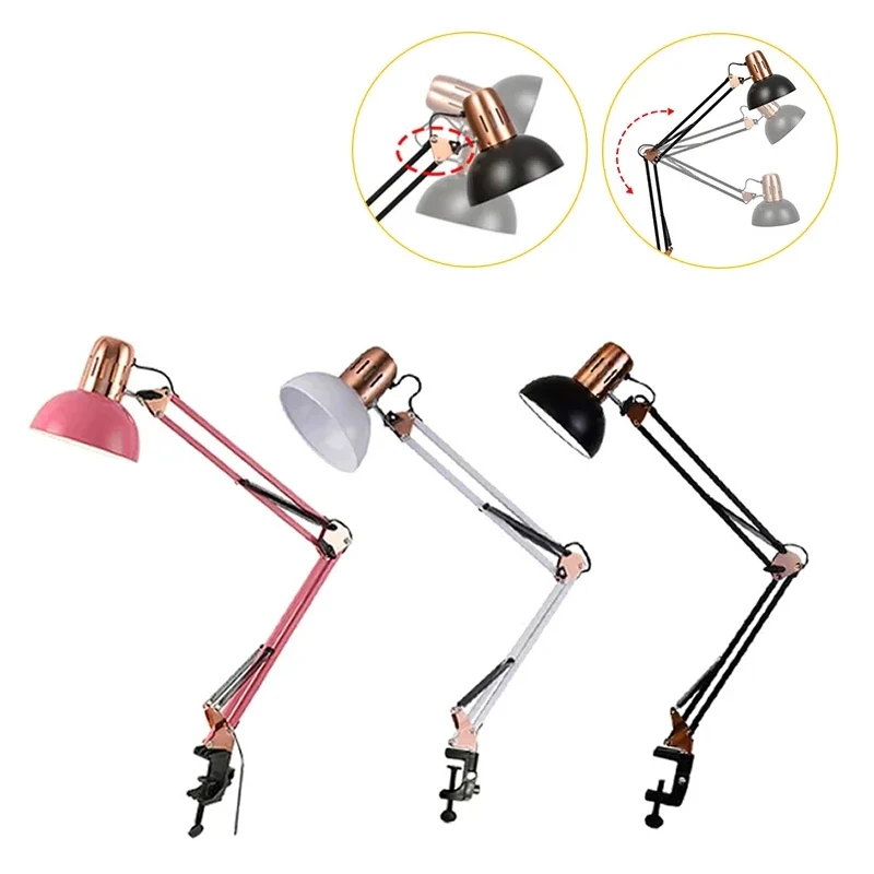 Vintage Metal Long Arm Folding Clip Mounted Lamp Reading Writing Study ...