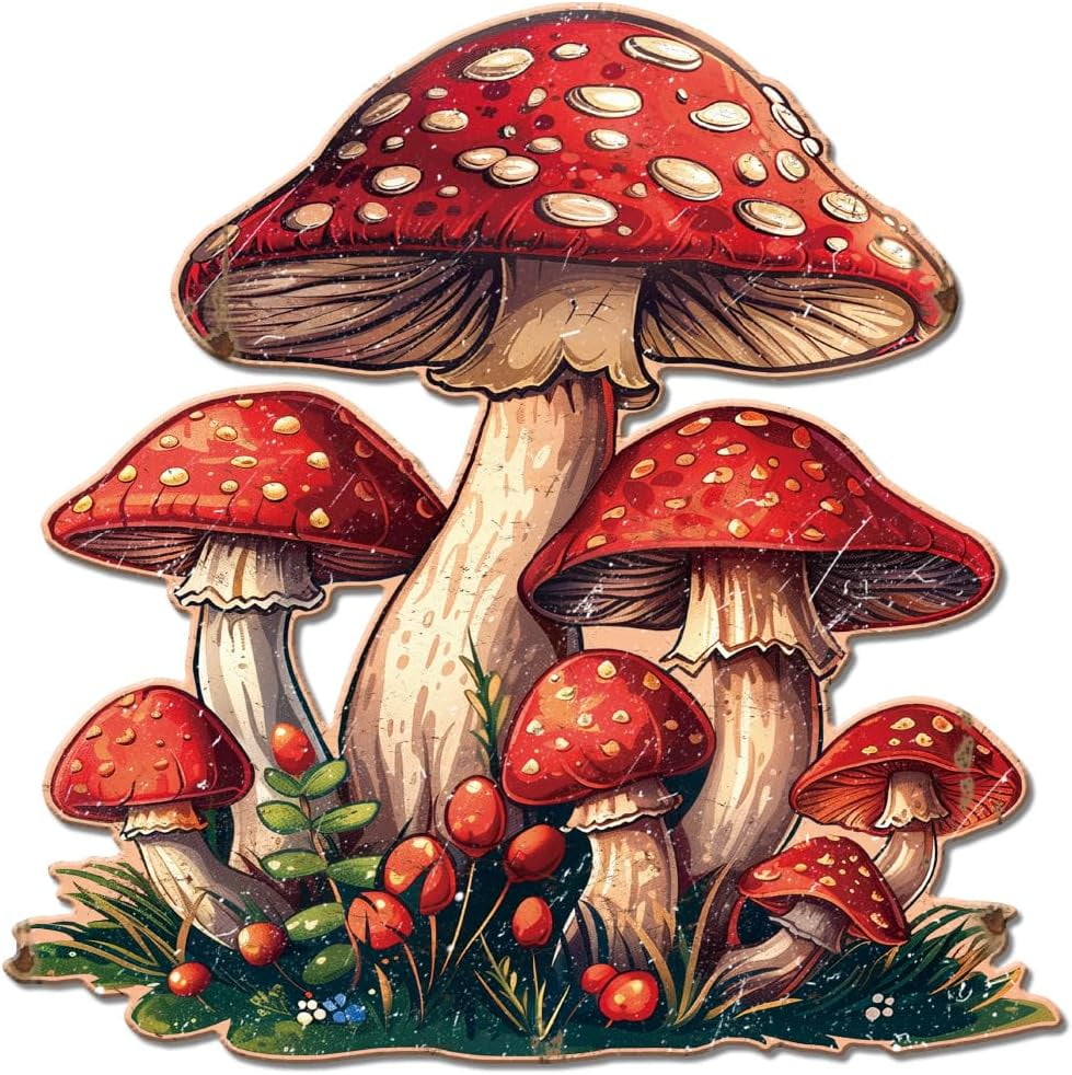 Vintage Metal Mushroom Tin Sign Retro Red Mushroom and Plants Plaque ...