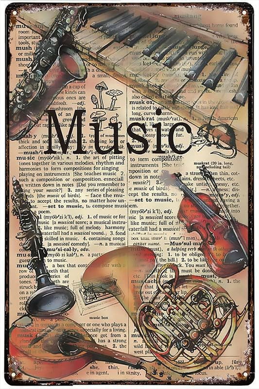 Vintage Metal Plaque Piano Musical Instruments Tin Sign Retro Style ...