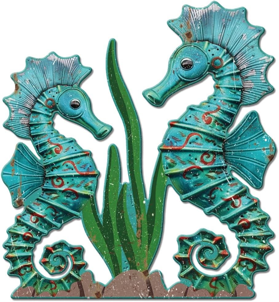 Vintage Metal Seahorse Tin Sign Retro Seahorse and Seagrass Plaque ...