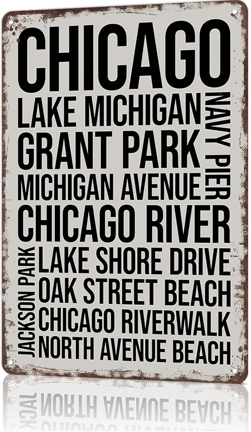 Vintage Metal Sign Chicago Word Art Typography Tin Signs For Man Cave ...