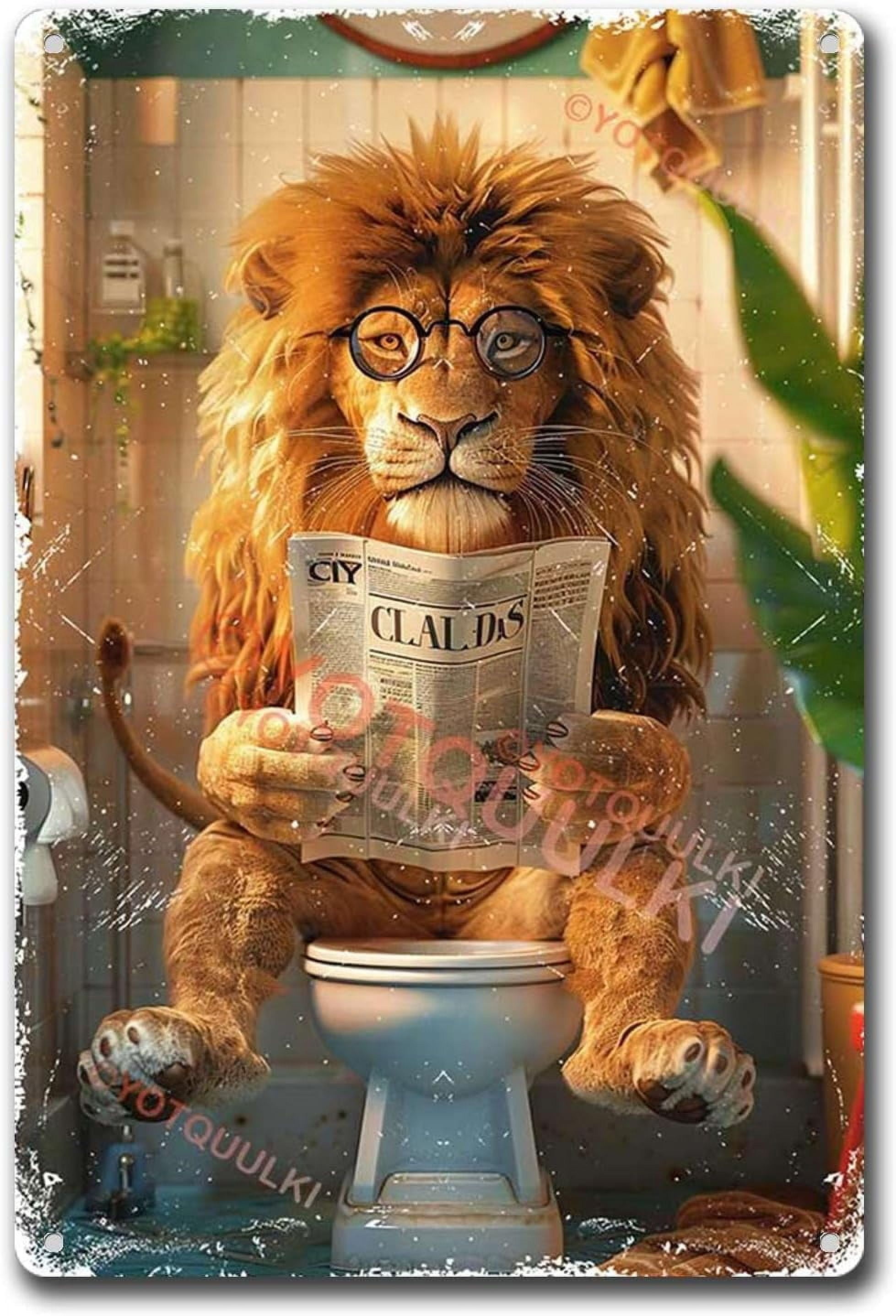 Vintage Metal Sign Lion Reading Newspaper Funny Tin Sign for Man Cave ...