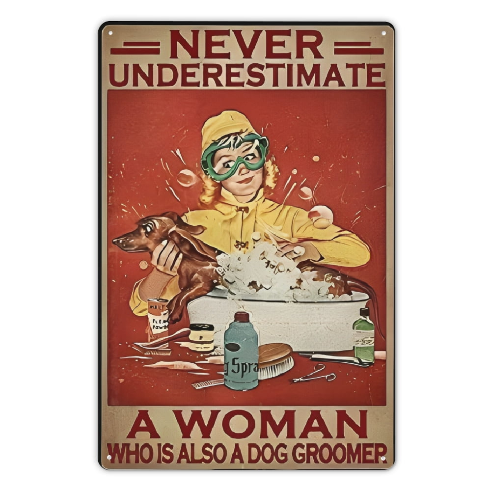 Vintage Metal Sign "Never Underestimate a Woman Who is Also a Dog ...