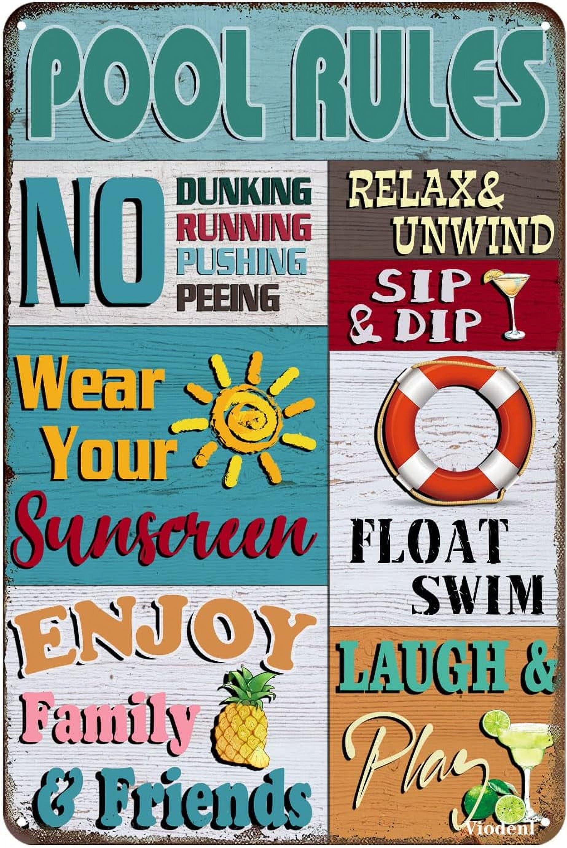 Vintage Metal Sign Pool Rules Tin Sign Vintage Pool Patio Wall ...