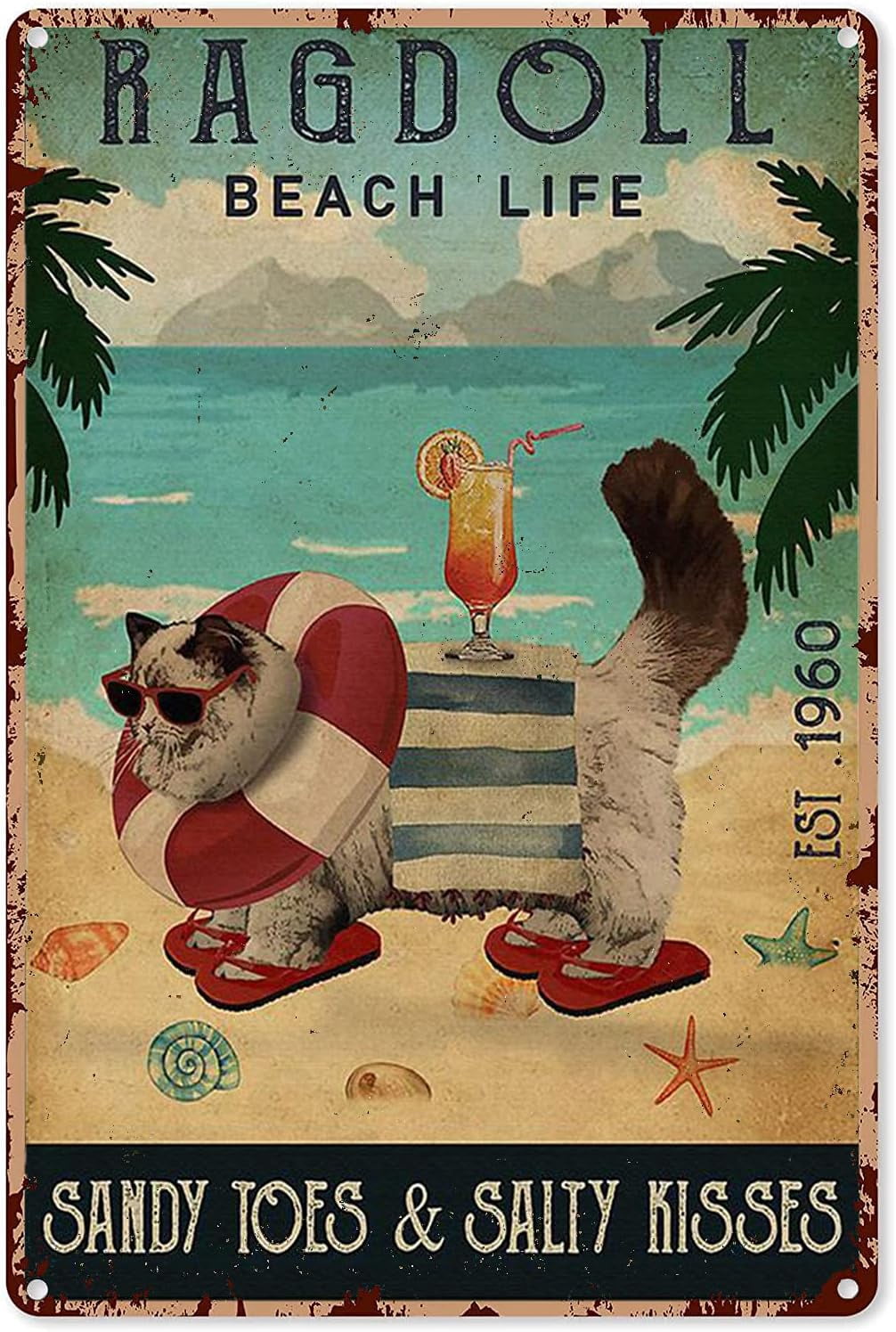 Vintage Metal Sign Ragdoll Cat Beach Life Sandy Toes Salty Kisses Funny ...