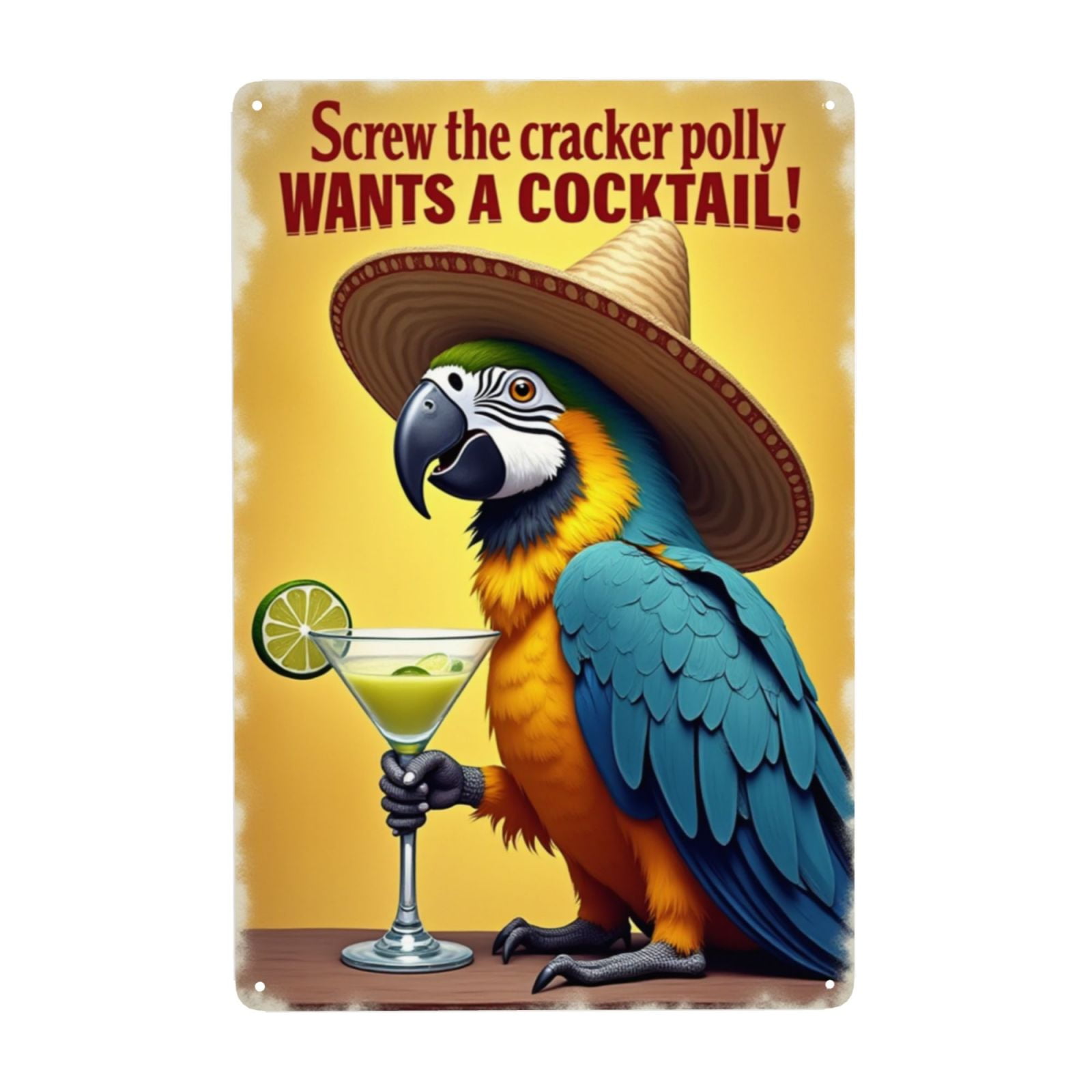Vintage Metal Sign Screw The Cracker Polly Wants A Cocktail Parrot Tin ...