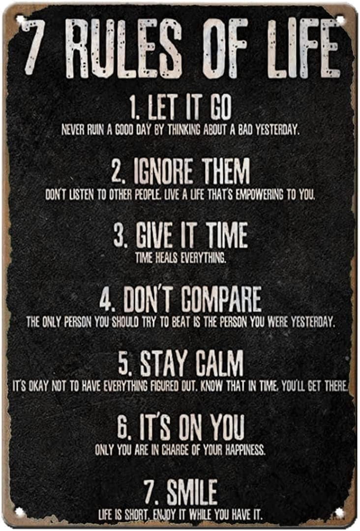 Vintage Metal Signs 7 Rules Of Life Retro Poster Wall Art Tin Sign for ...