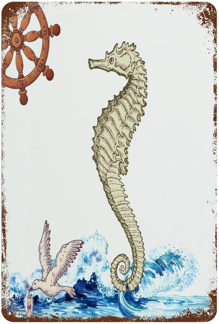 Vintage Metal Signs Ocean Beach Nautical Theme Underwater Sea Horse Tin ...