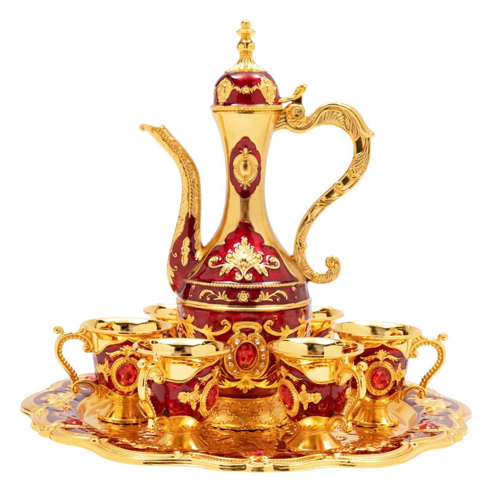 Vintage Metal Tea Set Coffee Set with Teapot, 6 Cups and Serving Tray ...