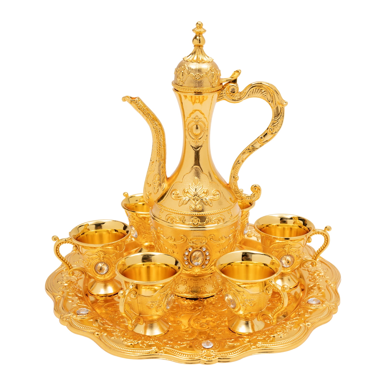 Vintage Metal Tea Set Coffee Set with Teapot, 6 Cups and Serving Tray ...