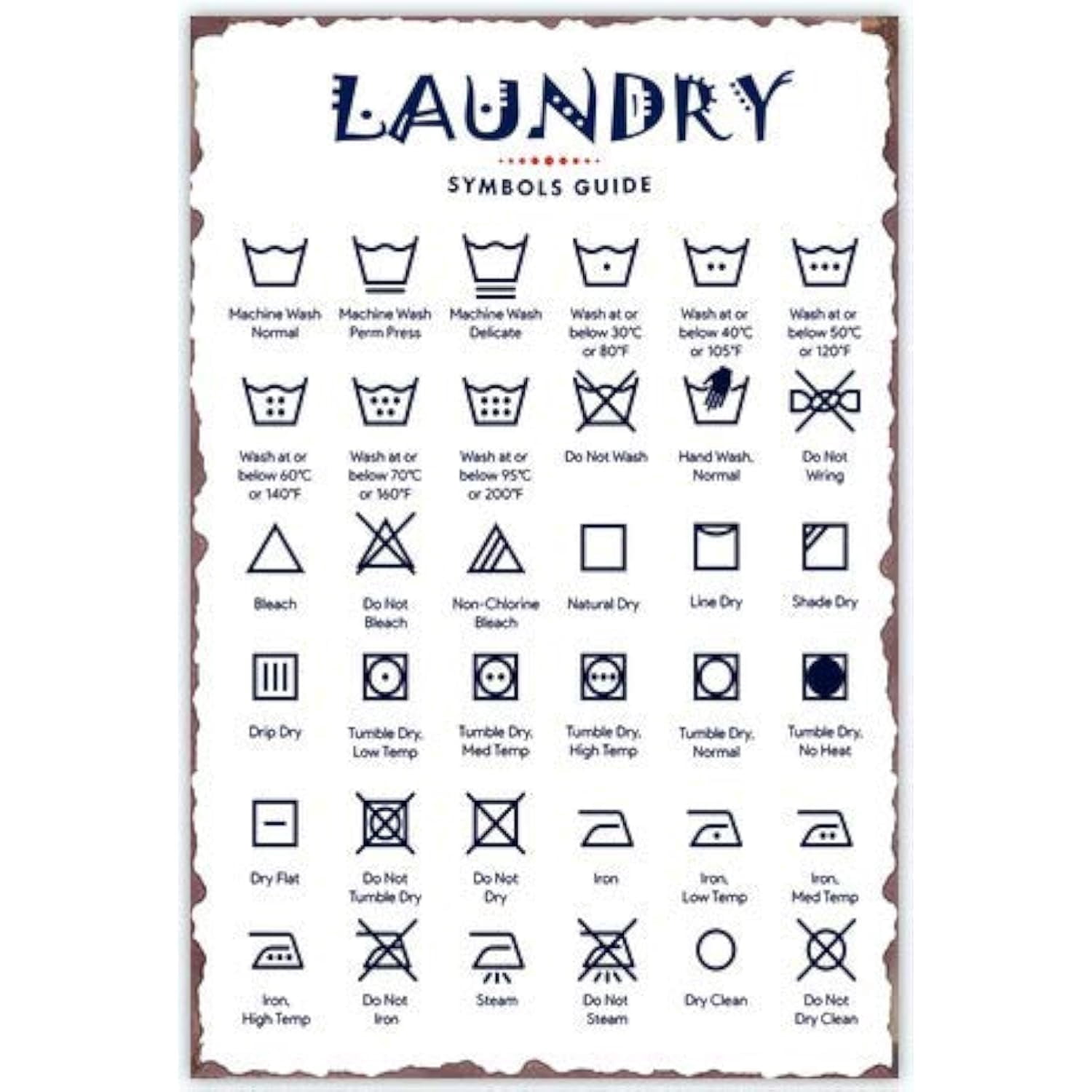 Vintage Metal Tin，Laundry Symbols Guide Vintage Metal Tin Sign Laundry ...