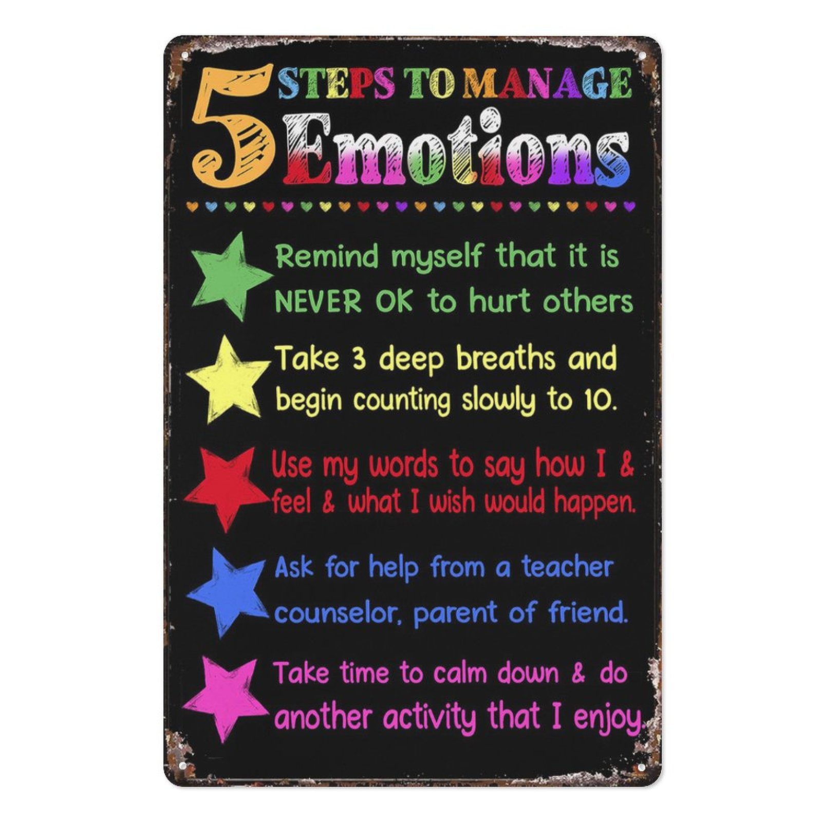 Vintage Metal Tin Sign 5 Steps To Manage Big Emotions, Emotions ...