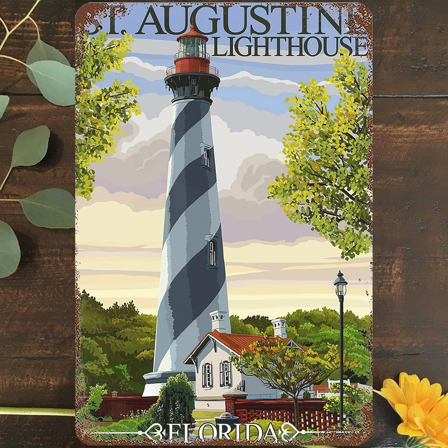 Vintage Metal Tin Sign 8x12 Inch, St. Augustine Lighthouse Wall Art ...
