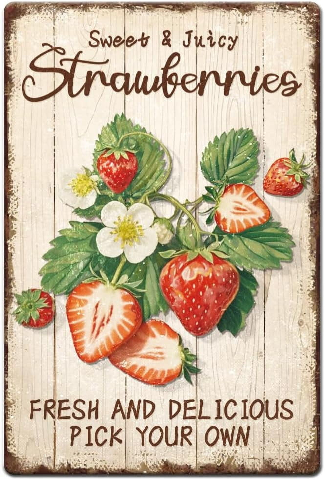 Vintage Metal Tin Sign 8x12 inch Retro Iron Strawberry Sign Sweet Juicy ...