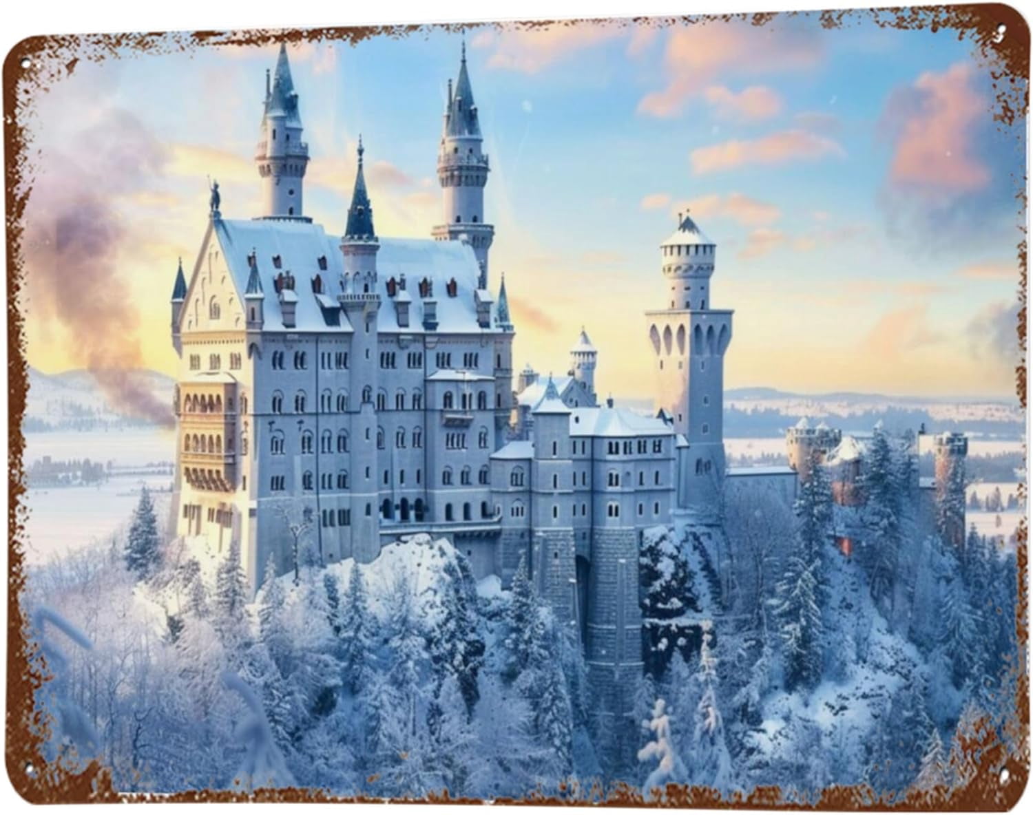 Vintage Metal Tin Sign A Snowy Day at Neuschwanstein Castle Tin Signs ...
