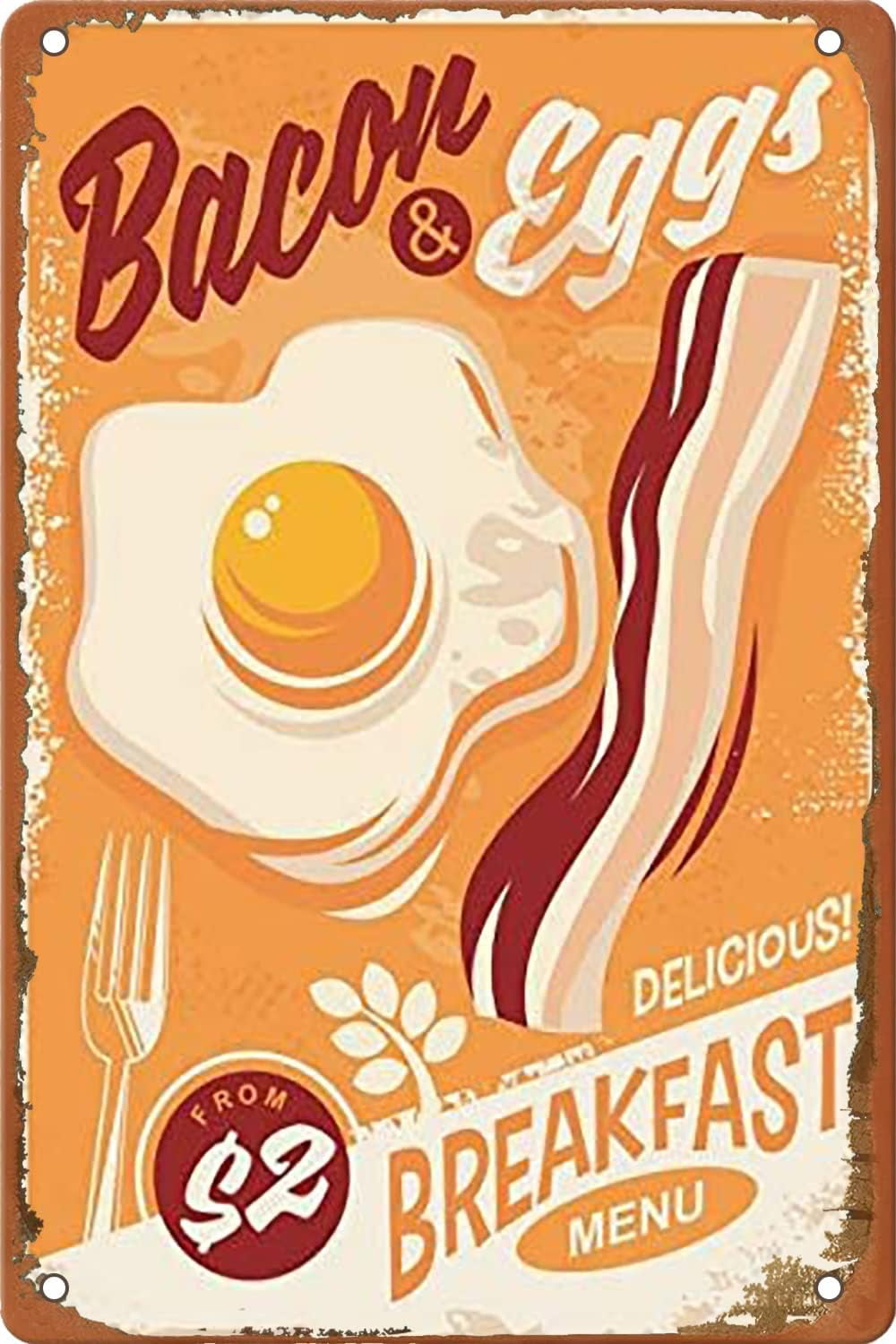 Vintage Metal Tin Sign Bacon Egg Breakfast Menu Retro Wall Decor for ...
