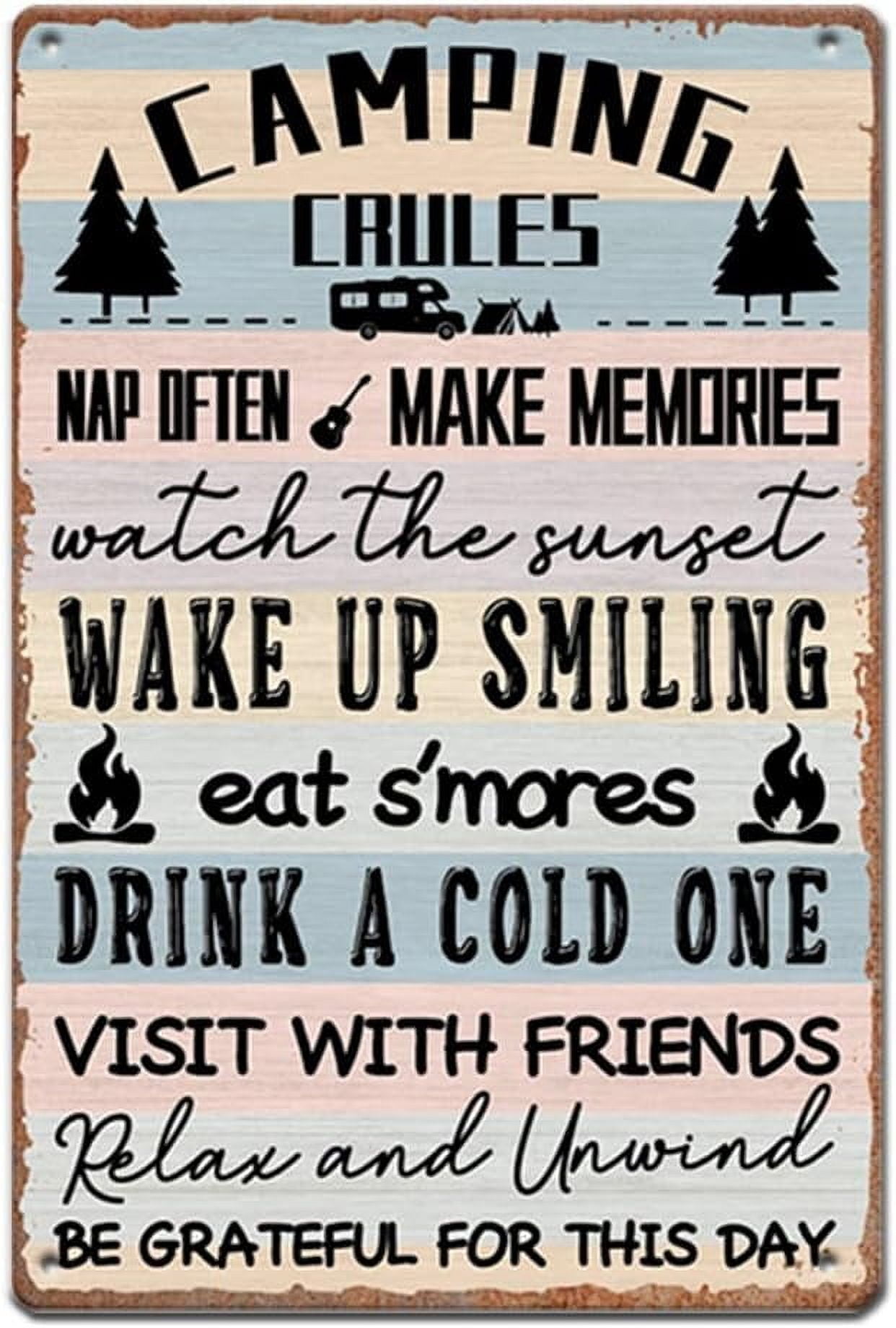 Vintage Metal Tin Sign Camping Rules Sign Decor for Camping Enthusiasts ...
