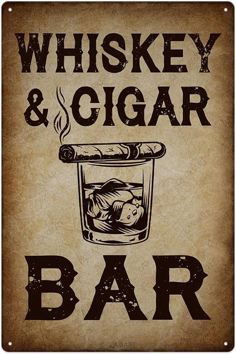 Vintage Metal Tin Sign Cigar Bar Sign, Cigar Lounge Sign, Whiskey Bar ...