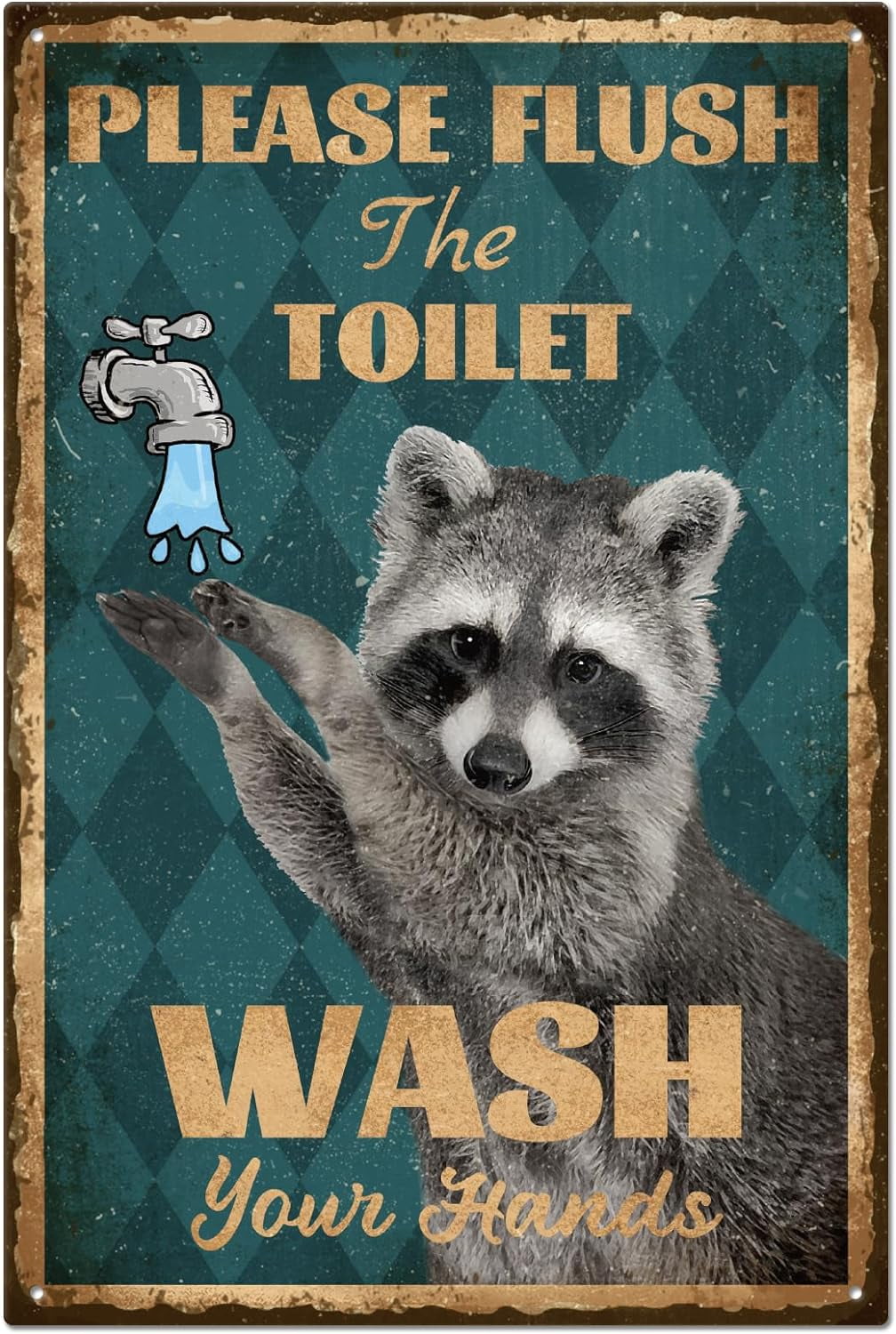 Vintage Metal Tin Sign Funny Retro Please Flush The Toilet Metal Wall ...