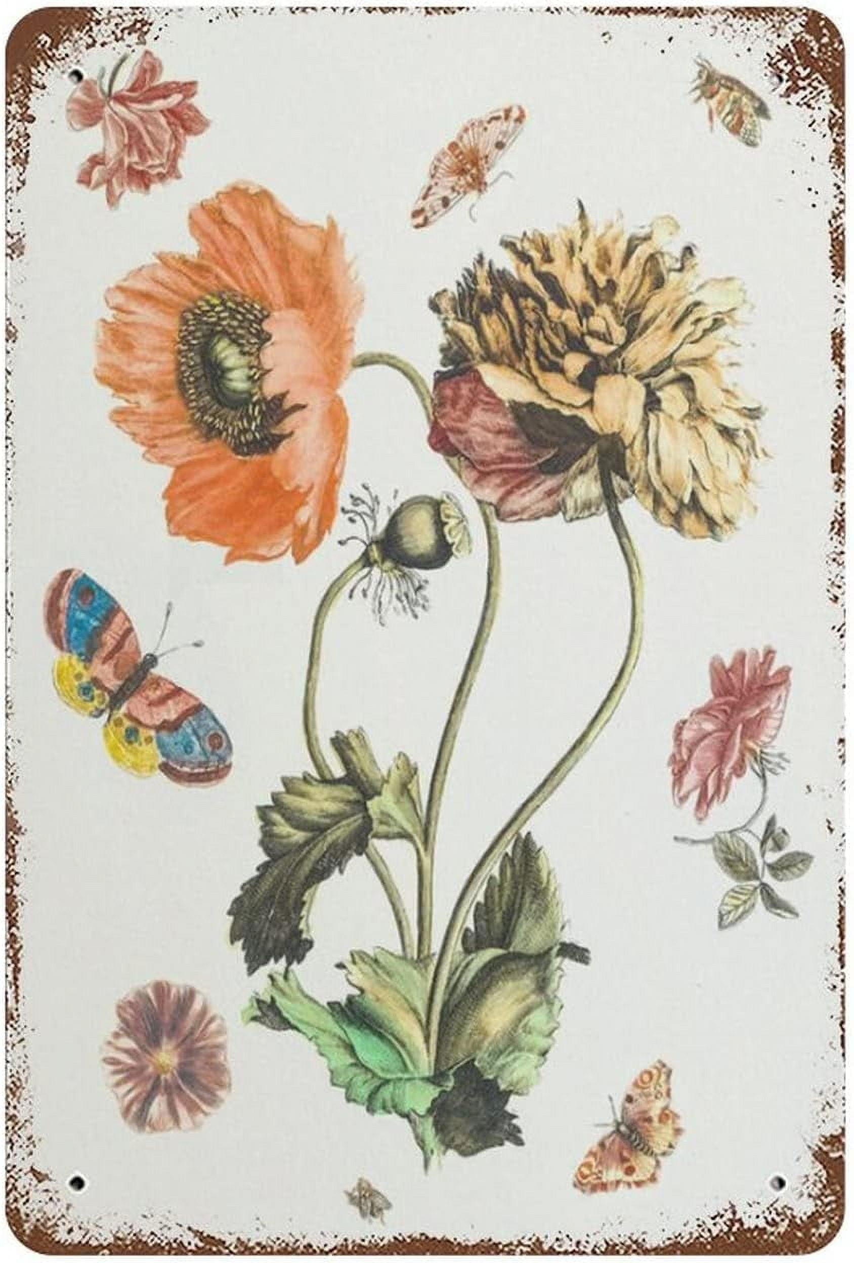 Vintage Metal Tin Sign Poppies And Insects Floral Flower Valentine's ...