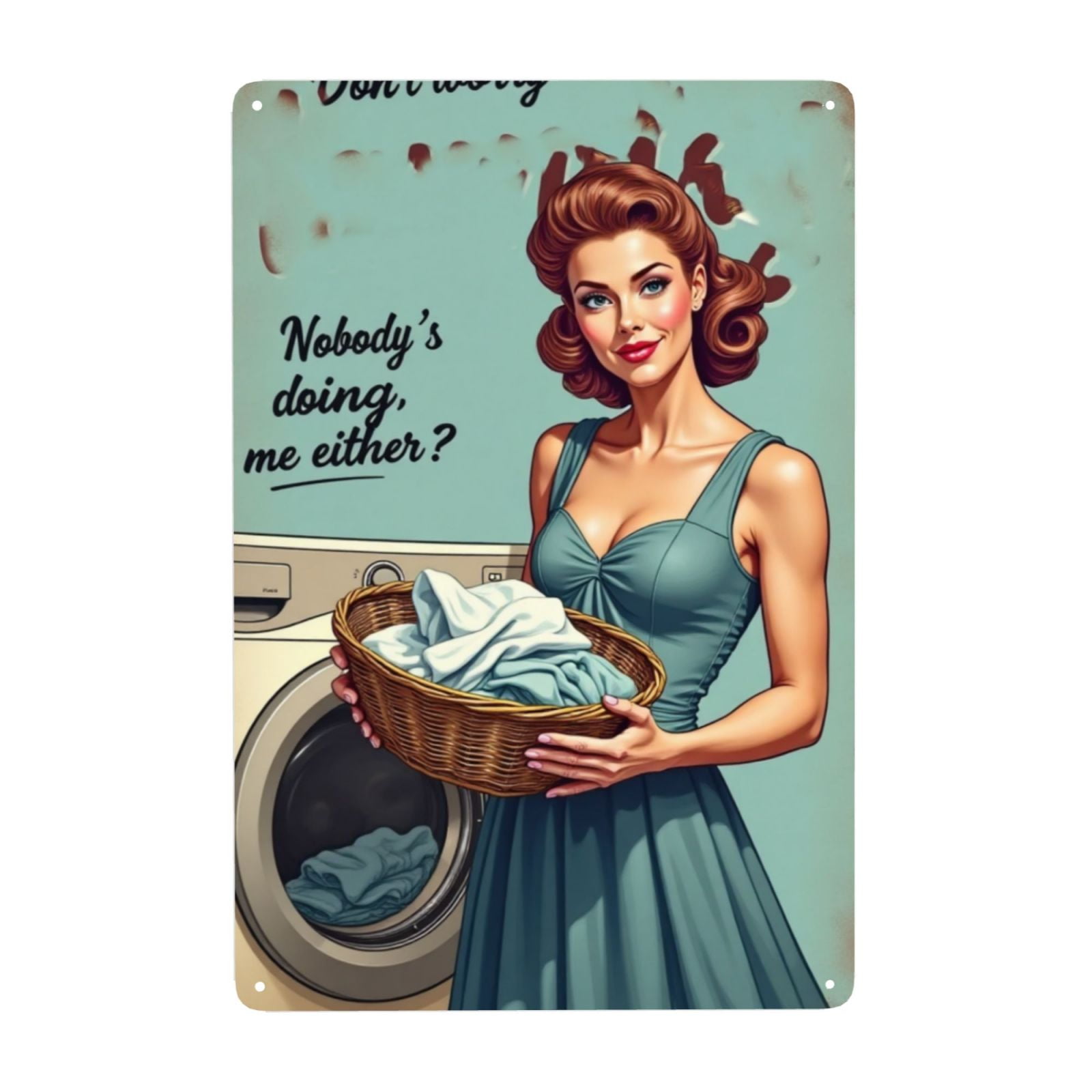 Vintage Metal Tin Sign Retro Laundry Room Decor 50s Pinup Girl Wall Art ...