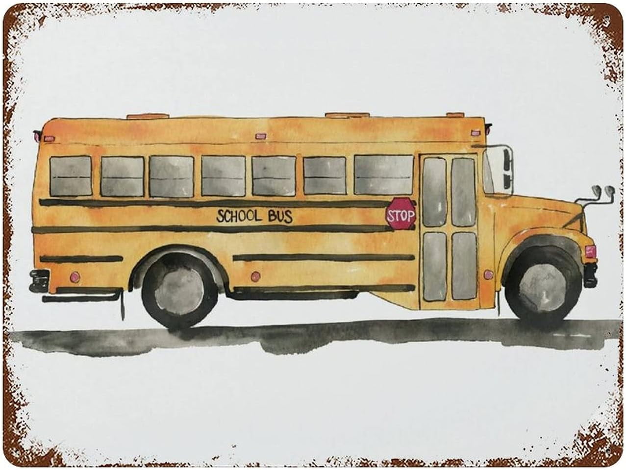 Vintage Metal Tin Sign School Bus Construction Tin Sign Transportation ...