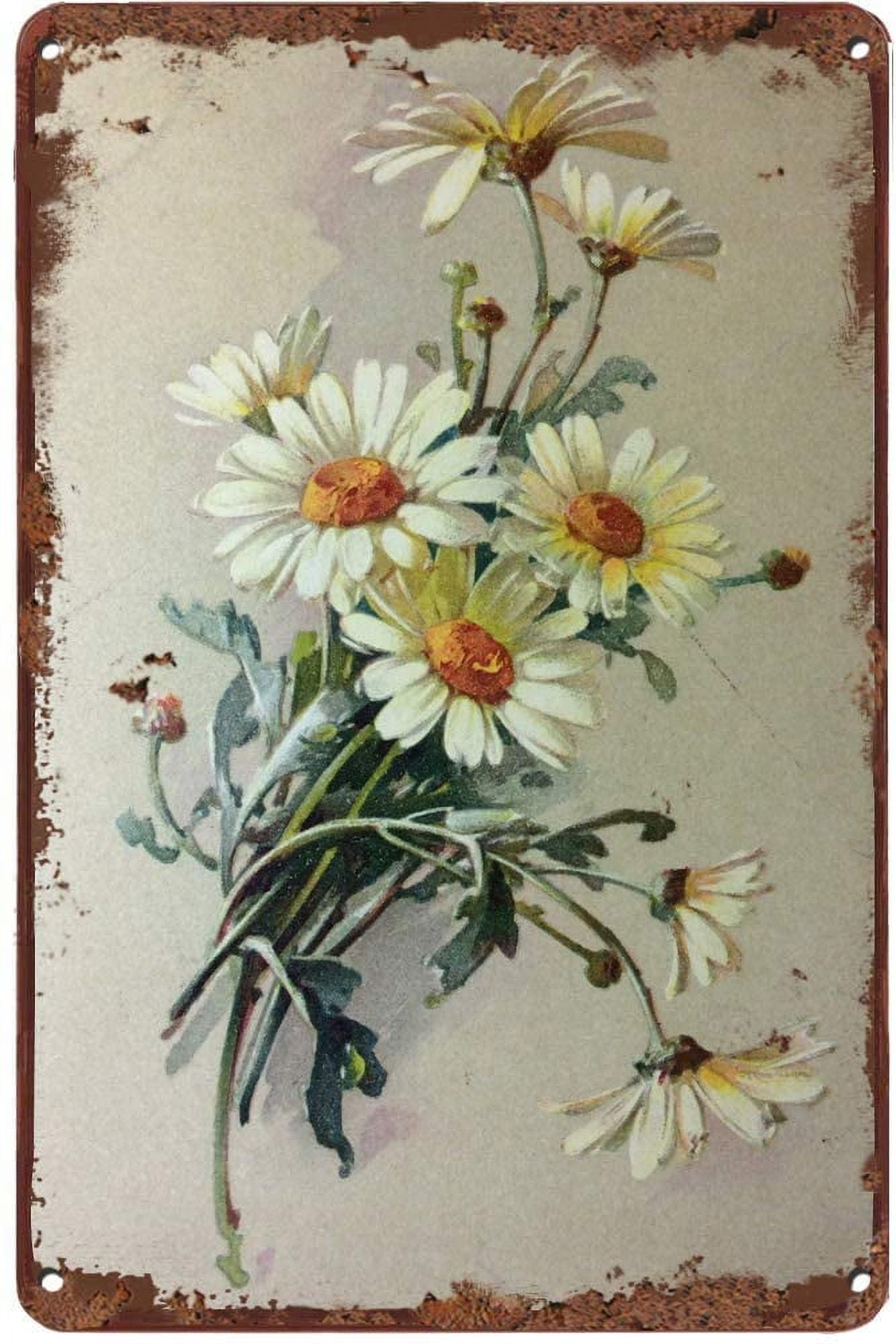 Vintage Metal Tin Sign White Daisy With Dew Drop Retro Wall Decor ...