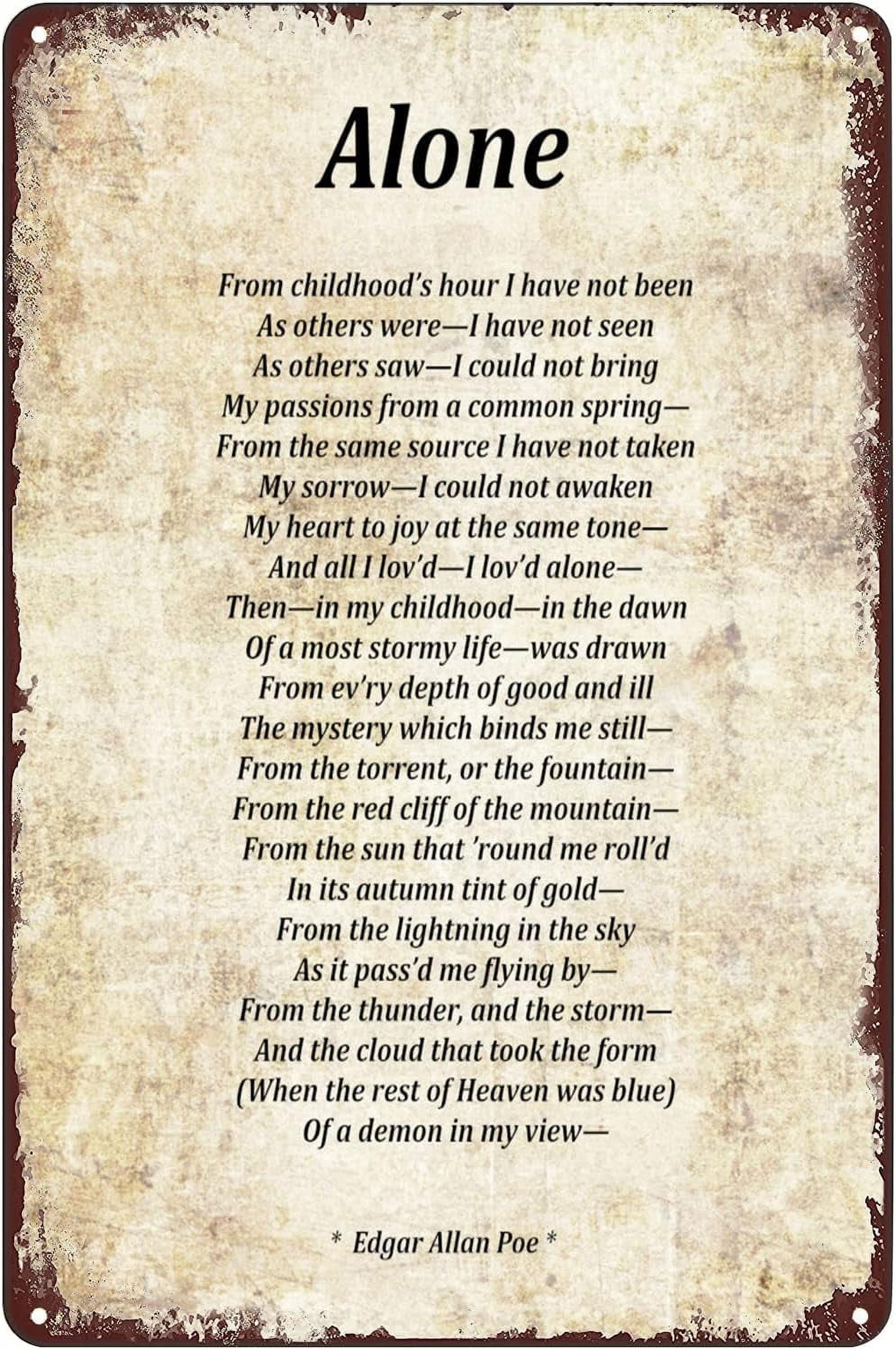 Vintage Metal Tin Signs - Alone Poem by Edgar Allan Poe Tin Sign Poster ...
