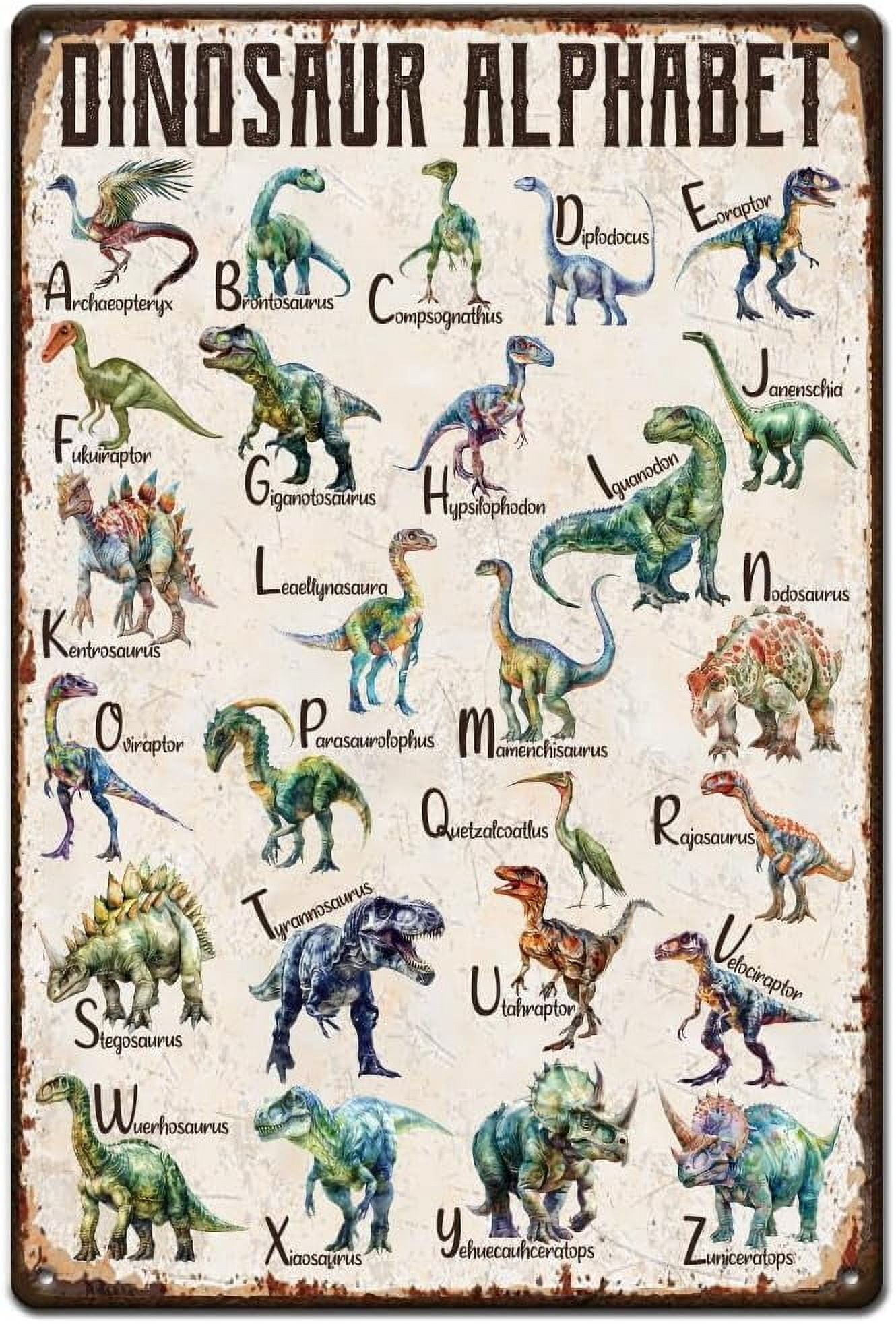 Vintage Metal Tin Signs Retro Metal Dinosaur Alphabet Sign Wall Poster ...